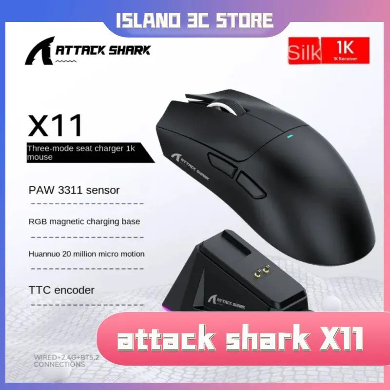 Triple-mode Attack Shark X11 Connectivity Light Weight Bluetooth Mouse ...