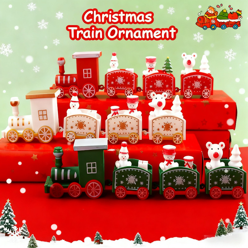 Christmas Wooden Train Christmas Decorative Train Figurine Small Train ...