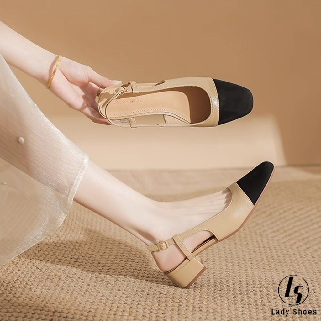[LS] Khaki French Style Office Step in Ankle Strap Sandals with Heels ...
