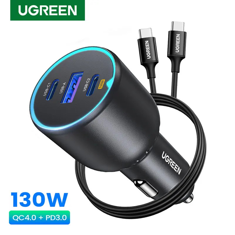 UGREEN 130W USB C Fast Car Charger with PD Cable for For Mobile Phones ...