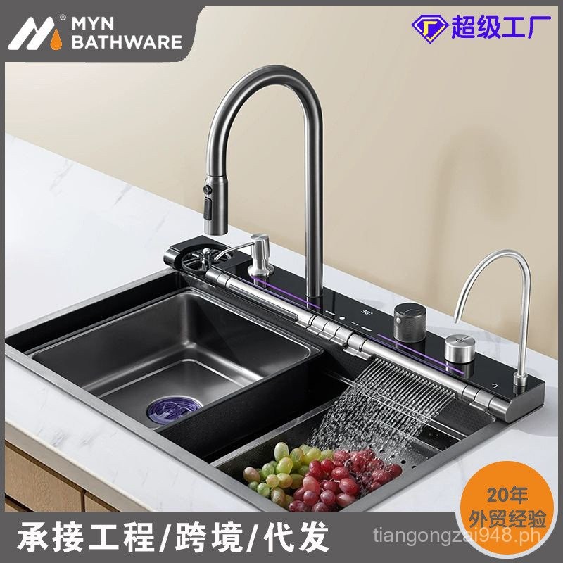Kitchen SUS304Stainless Steel Sink Basin Large Single Slot Dishwashing ...