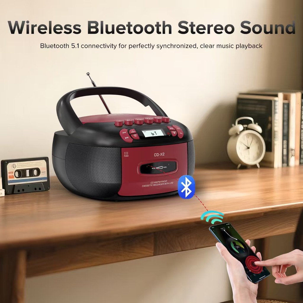CD-X2A Portable Multi-Function Stereo Bluetooth CD Player with Cassette ...