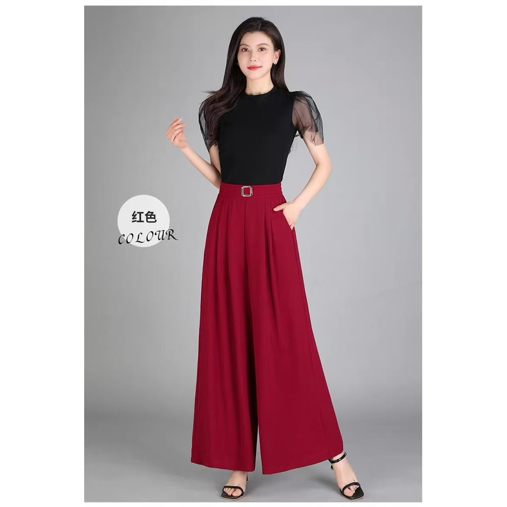 Ginza6 Wide Leg Baggy Pants Casual Drawstring High Waist Loose Pants ...