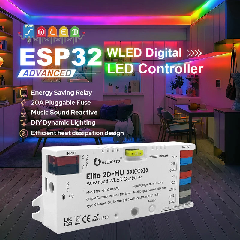 GLEDOPTO Elite Advanced WLED Controller Dynamic Mic Sound Reactive 20A ...