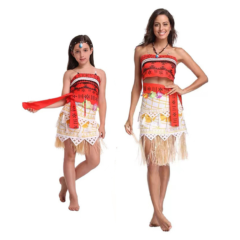 Women Cosplay Vaiana Moana Princess Costume Dress Adult Necklace Wig ...