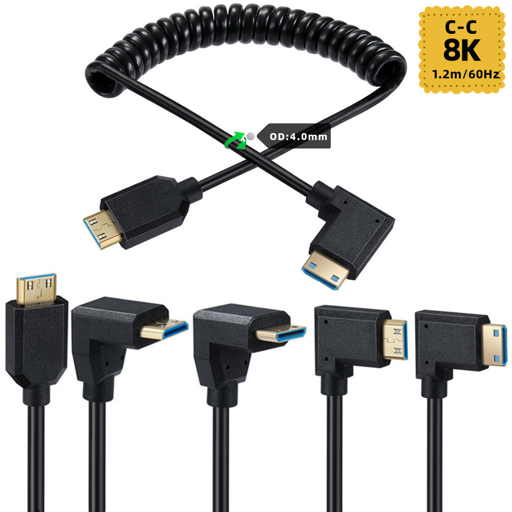 Spring Coiled Micro HDMI Male to Micro HDMI 2.1 Male Cable, 1.2 meters ...
