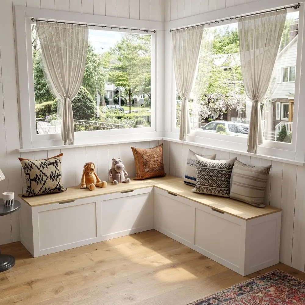 L Shape Kitchen Breakfast Nook Bench, Backless Corner Nook Bench With ...