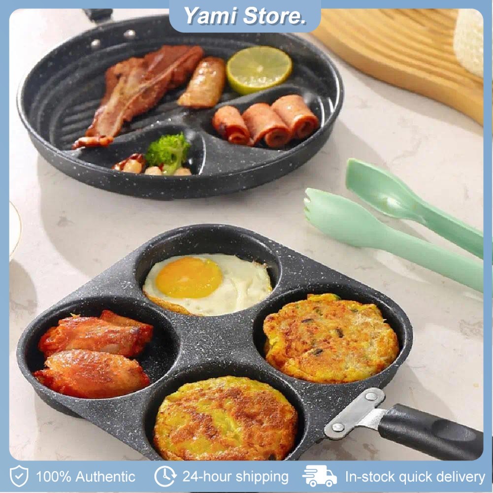 4 Hole Egg Frying Pan Non Stick Omelet Pan Safety Coating Hamburger ...