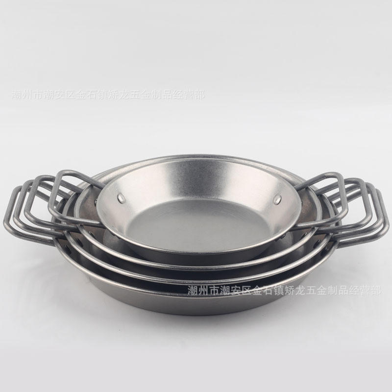 Stainless Steel Retro Old Double-Eared Seafood Plate Flat-Bottomed ...