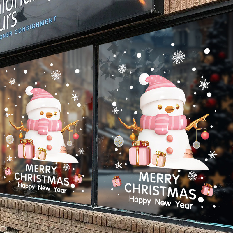 Christmas Snowman Decorations Scene Layout Static Glass Door Stickers ...