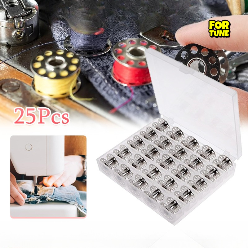 25Pcs Metal Bobbins with Bobbin Case,Universal Sewing Machine Bobbins ...