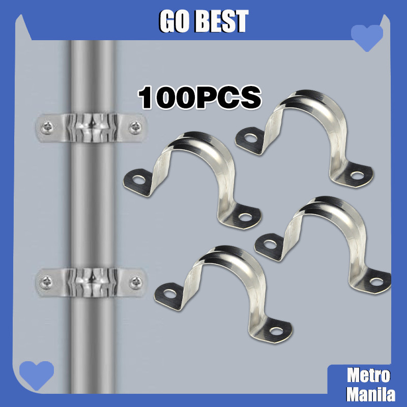 100Pcs Heavy Duty Conduit Metal Pipe Double Clamps Double Hole Water ...