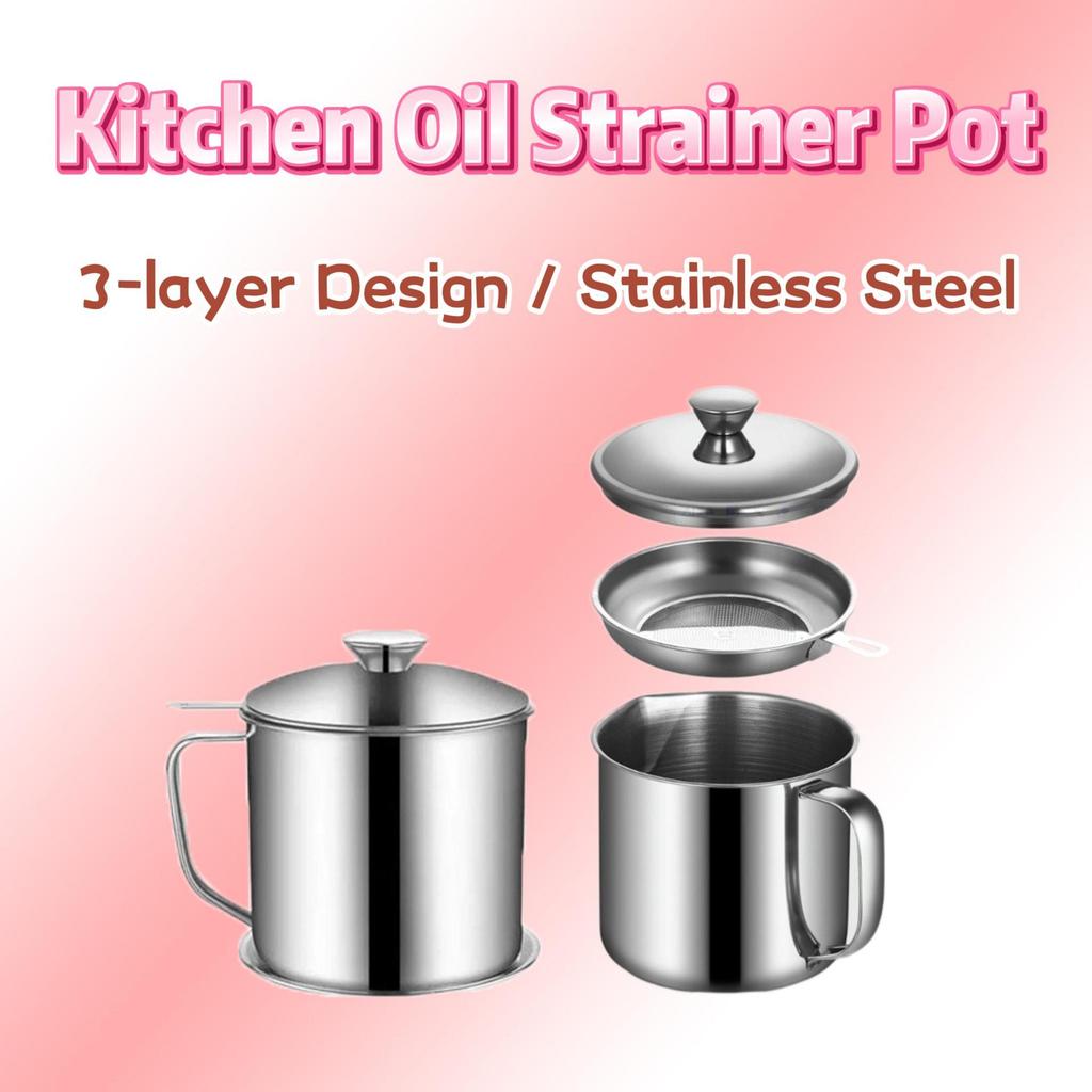 304 Stainless Steel Oil Strainer Pot 3-layer Design Household Oil ...