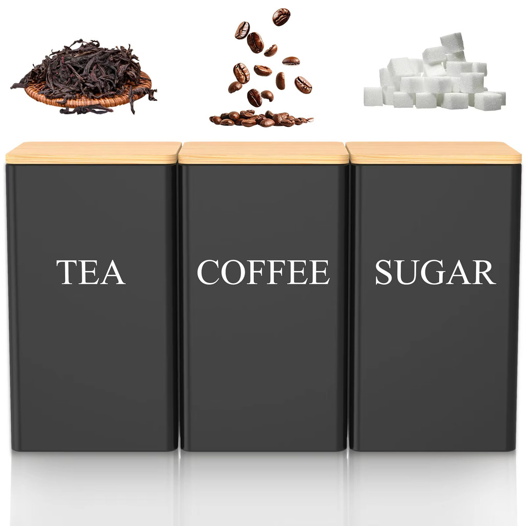 3Pcs Coffee Bean Sugar Storage Canisters Sealed Jars Iron Storage Tins ...