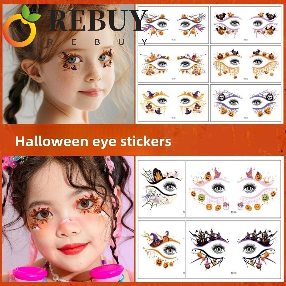 REBUY 10Pcs Christmas Halloween Face Tattoo, Pumpkin Bat Ghost Skull ...