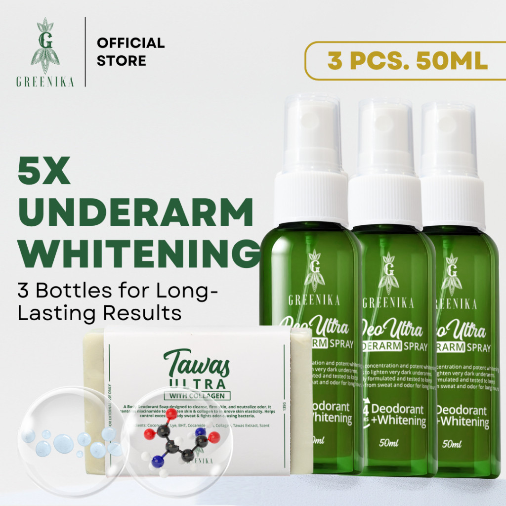 [ 3 BOTTLES DEOULTRA UNDERARM SPRAY + TAWAS SOAP ] Greenika 5X Underarm ...