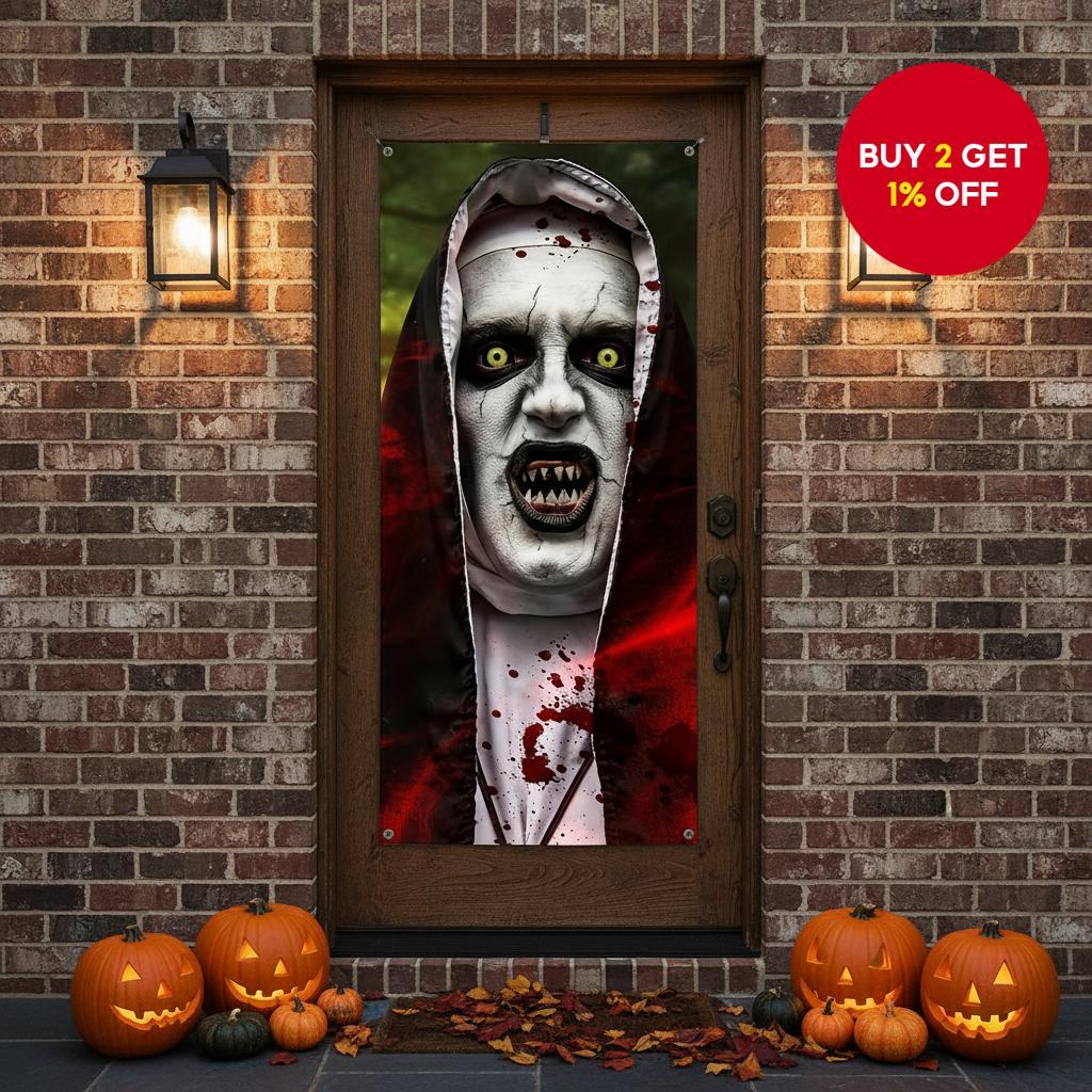 3D Nun Horror Door Banner for Halloween – Lifelike Character Decor ...