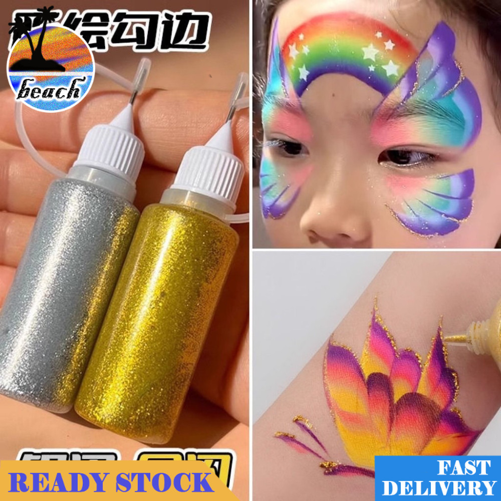 1 piece of jelly fine glitter face painting outline gold and silver ...