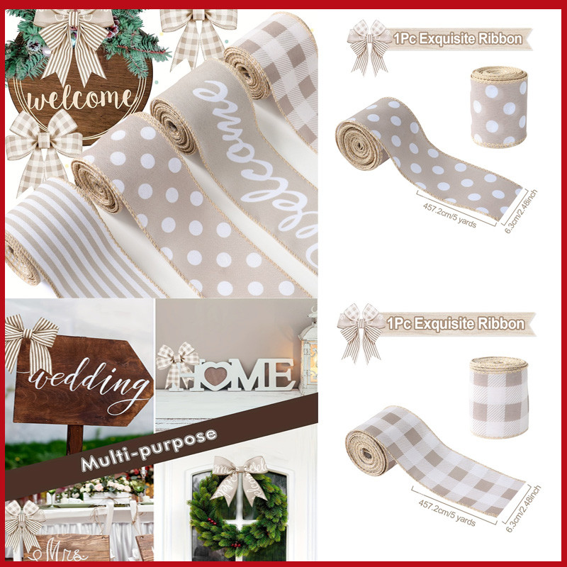 【5 yards/roll 6cm】 Christmas decorative ribbon with striped polka dot ...