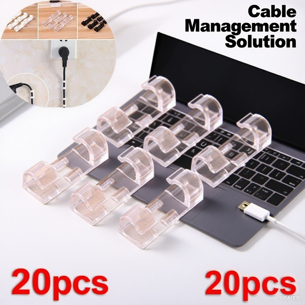 20PCS Clear Wire Clips, Self - Adhesive, Tidy Up Cables in Bedroom ...