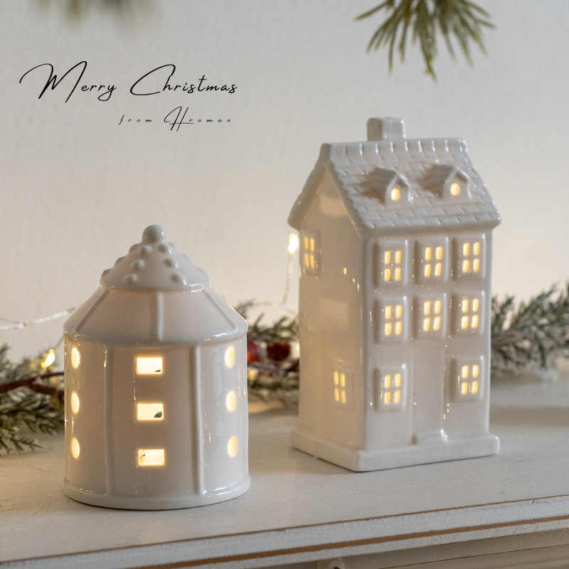 Ceramic Cabin Night Light Creative Atmosphere Lamp Ornament Christmas ...