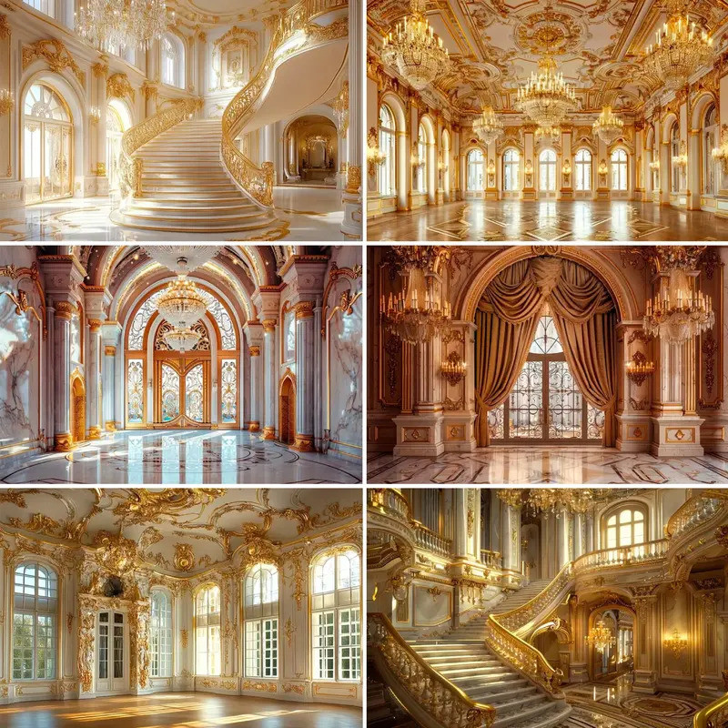 Luxury Retro Palace Castle Stairs Banquet Hall Photography Backdrop ...
