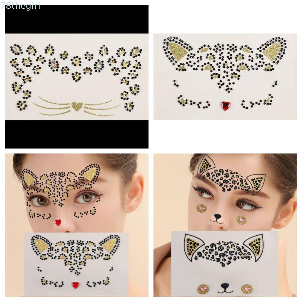 THEGIRL Cat Face Tattoo, Acrylic Diamond Temporary Fake Cat Face ...