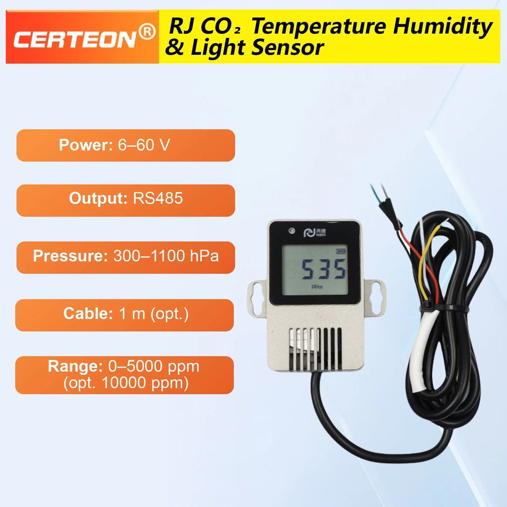 WS301 High Accuracy 5-in-1 CO2 Sensor RS485 Modbus Temperature Humidity ...