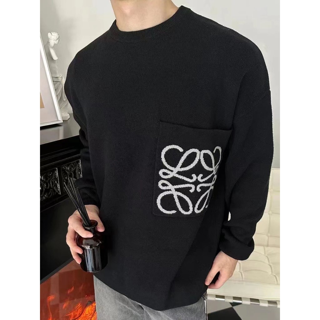 L0E** ⓁⓄⒺⓌⒺ Original Label 1:1 Pocket Jacquard Crew Neck Sweater Unisex ...