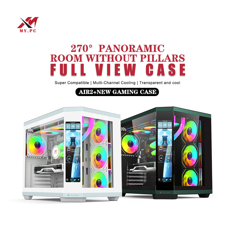 Acer AIR2 Gaming PC Case with Screen and Tempered Glass, 270° Panoramic ...