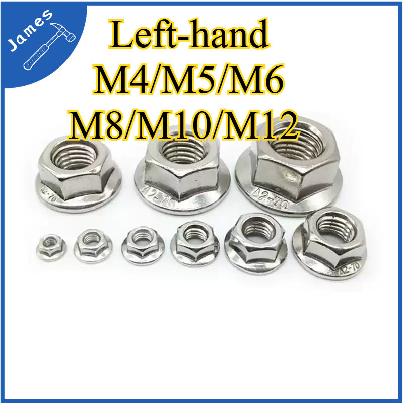 304 Stainless Steel Hexagonal Flange Nut M4/M5/M6/M8/M10/M12 Left-hand ...