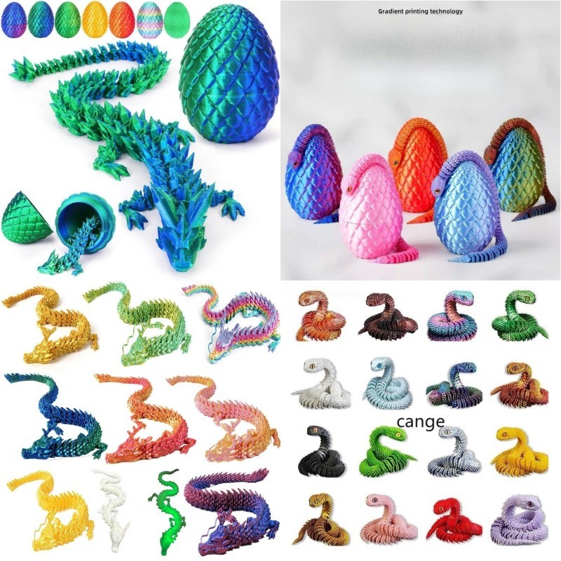 3D Printed Dragon Egg, 3D Printer Articulated Crystal Animals Fidget ...