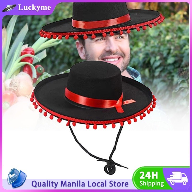 Mexican Carnivals Caps Wide Brim Mexican Sombrero Hats With Pom-Poms ...
