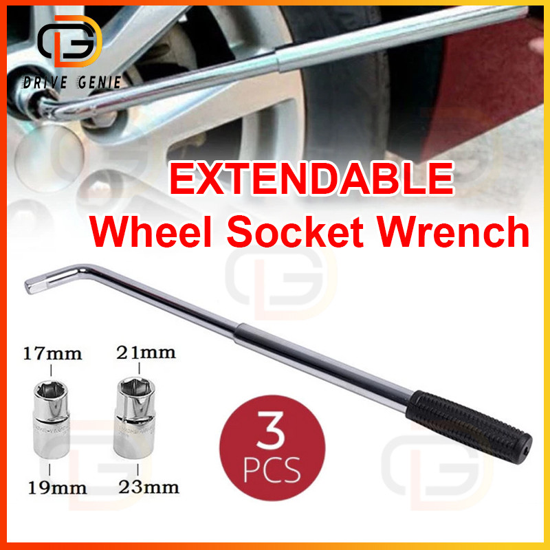 Telescoping Wheel Lug Nut Wrench Kit 17/19/21/23MM Sockets Brace ...