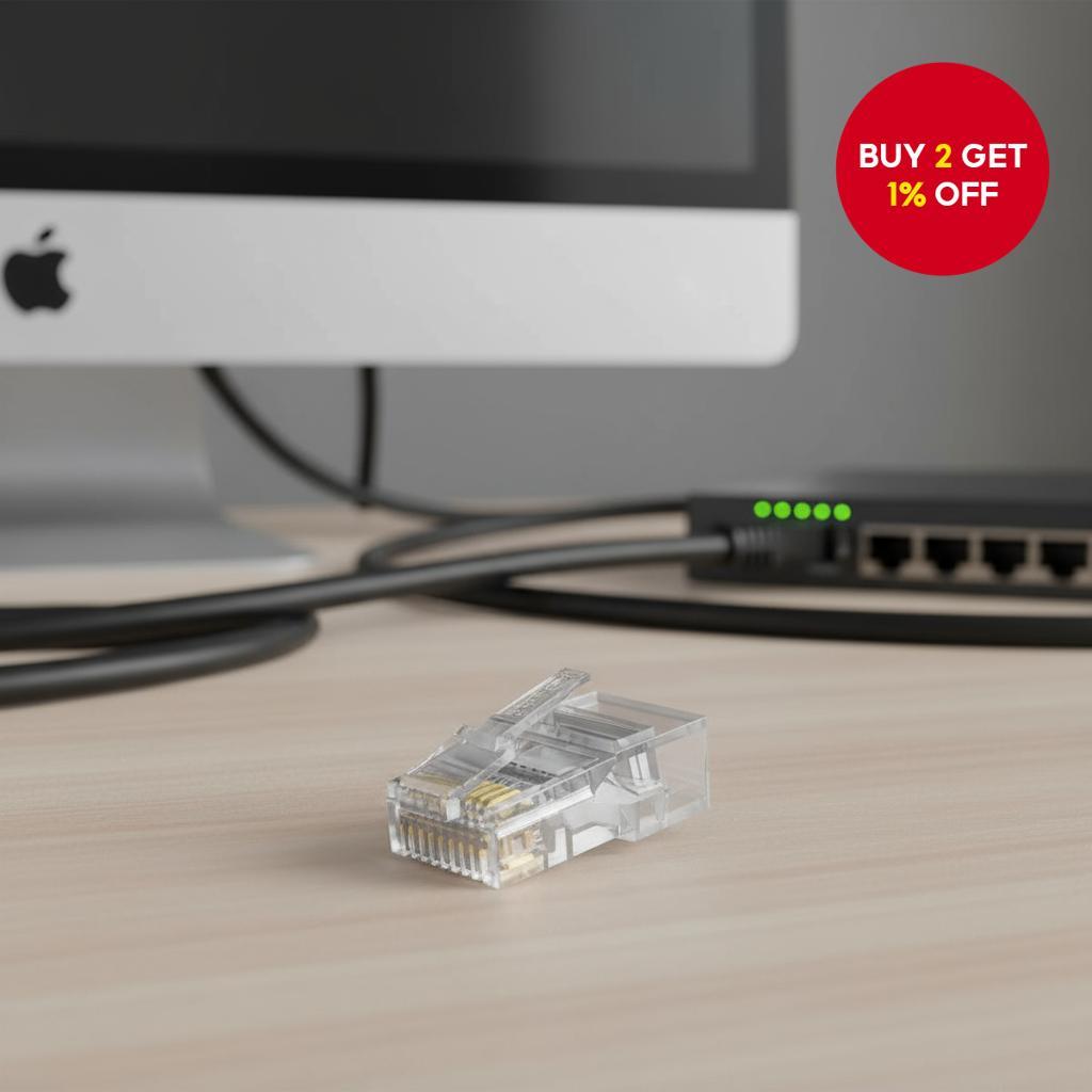 100Pcs NW120 Cat 6 Unshielded RJ45 Network Plugs for UTP, 3U Gold ...