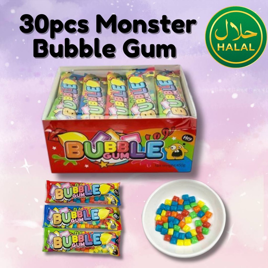 30pcs KHY Monster Bubble Gum 15g – HALAL Gula-Gula Getah Buah Fruity ...