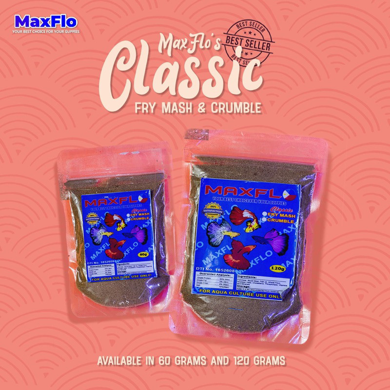 Maxflo guppy fish food feeds crumble and fry mash With freebies 10 ...