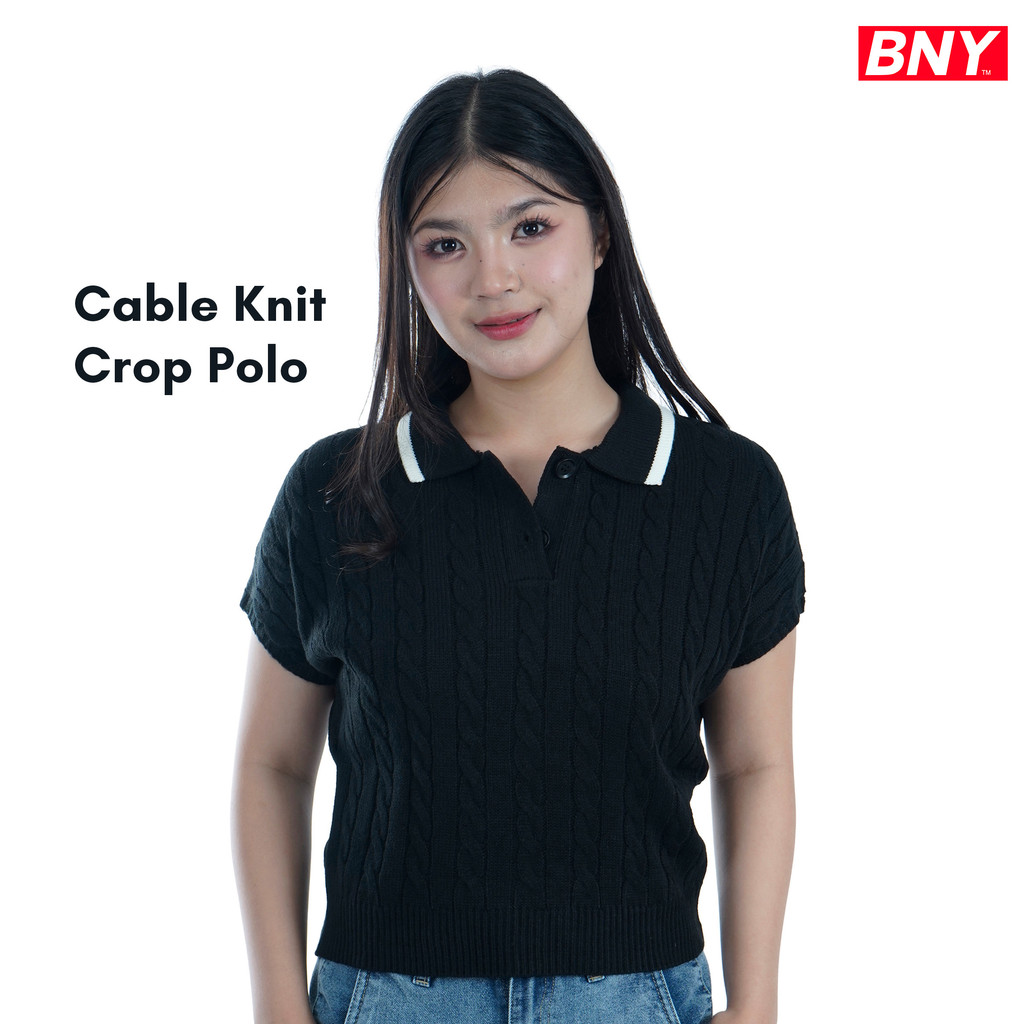 BNY LADIES' CABLE KNIT CROP POLO (176) | Shopee Philippines