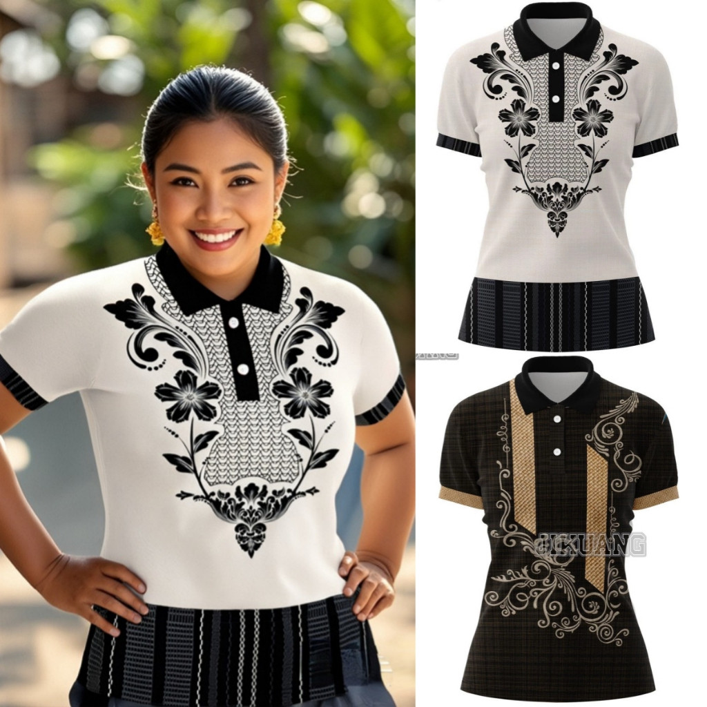 Modern Asean Attire For Women Barong Tagalog Ethnic Style Polo Shirts ...
