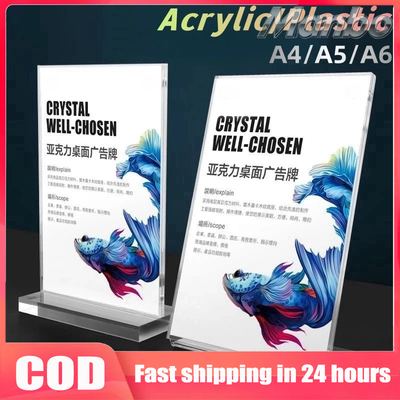 A4/A5/A6 Acrylic Menu Display Stand Double-Sided T-Type Clear Desk ...