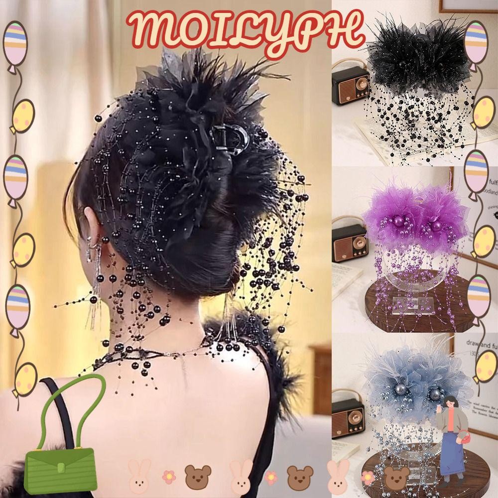 MOILYGOODS Hair Claw, Cloth Four Flowers Grasping Clip, Elegant Tassel ...