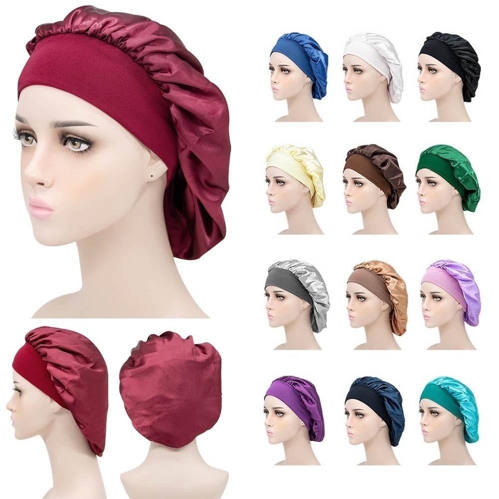 High Elasticity Sleep Cap Long Hair Care Women Sleep Hat Silk Head Wrap ...