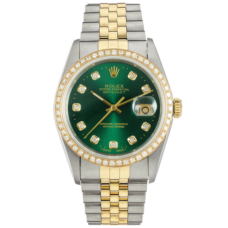 Rolex rolex Men's Watch Diary Type 18K Gold Green Disc Behind Diamond ...