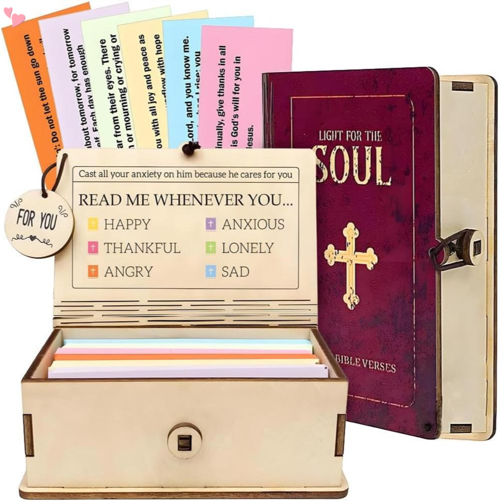 Handmade Bible Verse Cards Box (90 pcs), Bible Verses With Wooden Box ...