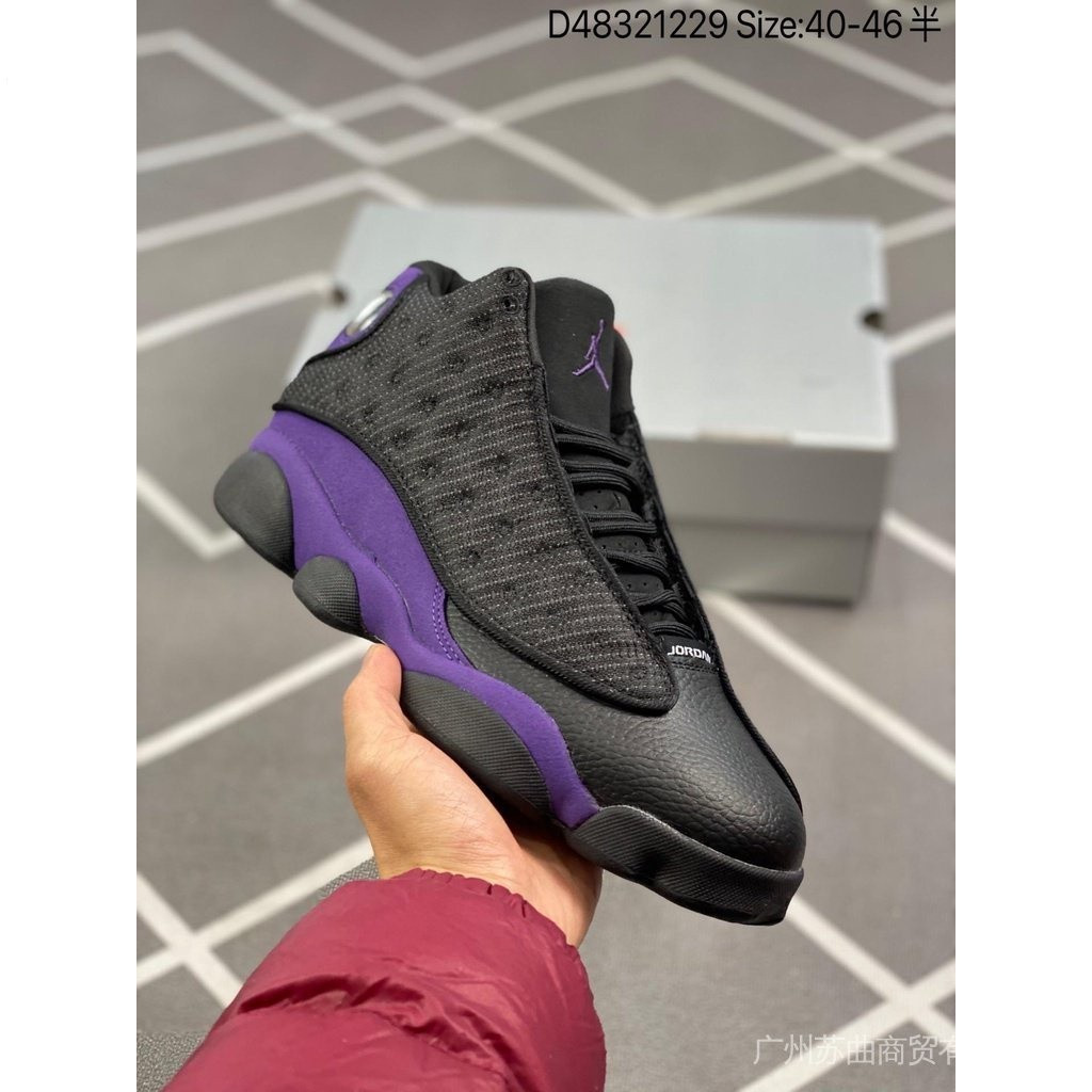 Jordan AJ13 Air 13 "Court Purple" shoes are black, purple, and have a ...