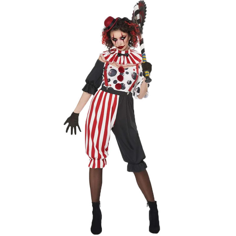 Evil Clown Costume For Women Halloween Fancy Dress Adult Funny Circus ...