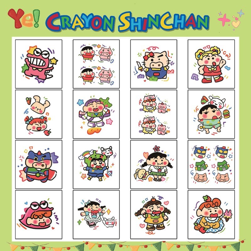 16pcs Crayon Shin Chan Color Tattoo Stickers Cartoon Anime Cute ...