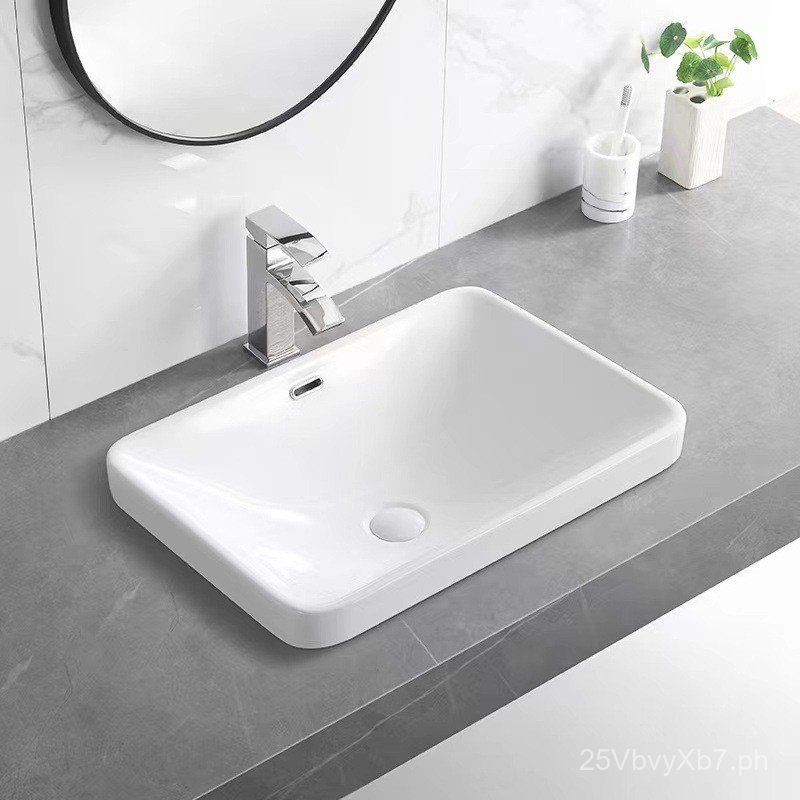 Hotel Taichung Basin Semi-Embedded Wash Basin Ceramic Bathroom Sink ...