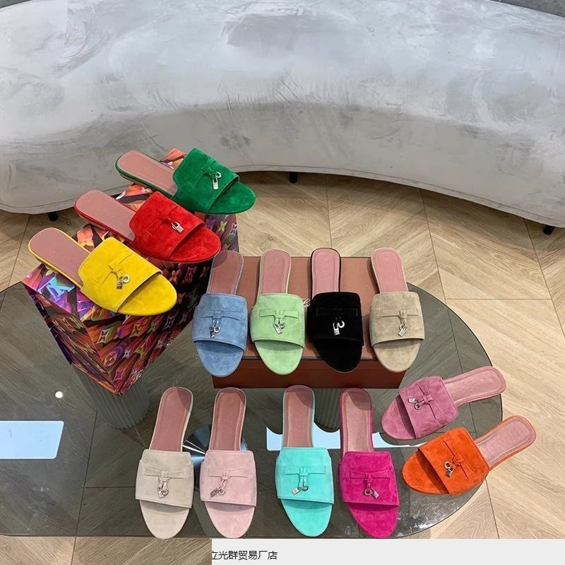 New LP Flat Outer Wear Sheepskin Suede Half Slippers Niche Retro Open ...