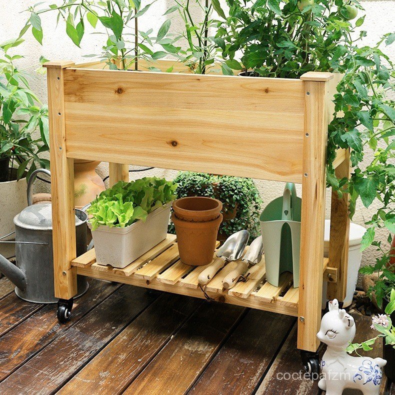 Mobile Flower Box Flower Stand Fir Wood Vegetable Planting Rack Indoor ...